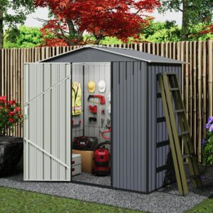 Bathenum 6FT x 4FT Outdoor Storage Shed, Waterproof Metal Tool Sheds, Large Storage Garden Sheds with Lockable Door, Sloping Roof and Vent for Backyard Garden Patio Lawn, Gray