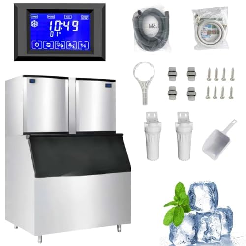 Commercial Ice Maker, 2000 Lbs/24H Industrial Ice Maker Machine with 1003 Lbs Ice Storage, Vertical Ice Maker Machine, Air Cooled Stainless Steel Ice Cube Maker for Commercial and Home Use