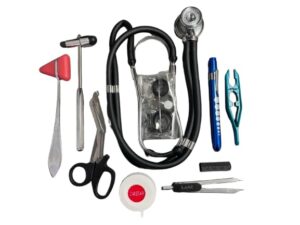 nursing/medical student kit - sprague rappaport stethoscope, 5 1/2" shears, taylor and buck neurological hammers, metal penlight, 60" tape measure, tweezers, and ekg caliper by lane instrument