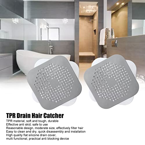 4 Pcs Drain Hair Catcher Square TPR Shower Hair Stopper with Suction Cup for Bathroom Bathtub Kitchen Gray White