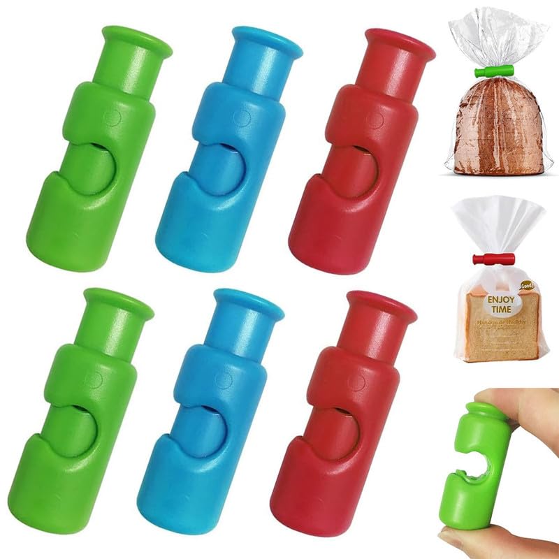 Kruggo Bag Clips, 2024 New Chip Clips, Bag Clips for Food Storage, Snack Bread Sealing Clip, Squeeze Clips for Chips, Food Clips for Bags Plastic, Reusable Grocery Bag Clips (6 pcs)