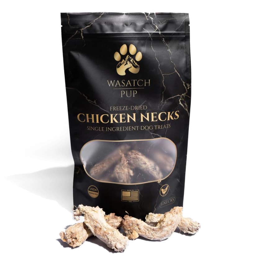 WASATCH PUP Freeze Dried Chicken Dog Treats – Single Ingredient Chicken Necks – High Protein Healthy Dog Treats - Supports Oral Health and Joint Function (5 Necks)