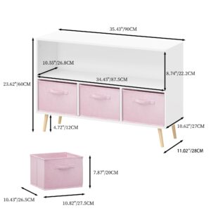 ciaociao Bookcase, Kid's Cubby Toy Storage Cabinet, Toy Storage Cabinet with Collapsible Fabric Drawers for Organizing Toys and Books in Playroom, Nursery or Bedroom (White+Pink)