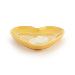 DEMDACO May Your Life Be Full Of Zest - 6.5 x 4.5 Inch Yellow Stoneware Heart Shaped Kitchen Utensil Spoon Rest