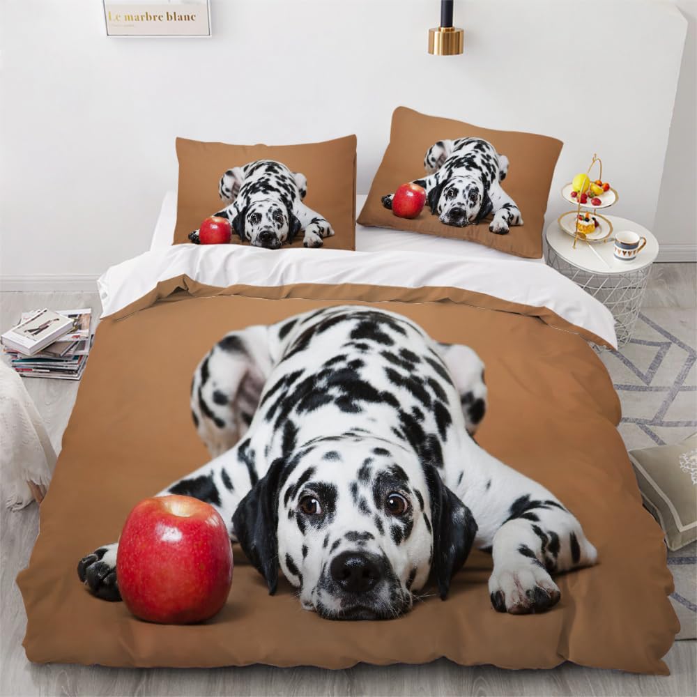 HONEDON Twin Size 3D Dalmatian Duvet Cover Set Cute Little Dog Pattern Comforter Cover Set 3 Pieces with Zipper Ties Theme Bedding Set for Kids Boys Teens (1Duvet Cover+2 Pillowcase 20" x 30")