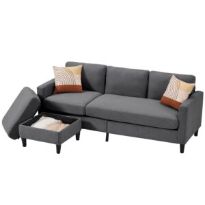 homnso modular couch 3 seat l shaped sofa,convertible sectional sofa couch with reversible chaise for living room apartment,74inch,dark grey (l-shape 3 seater-dark grey)