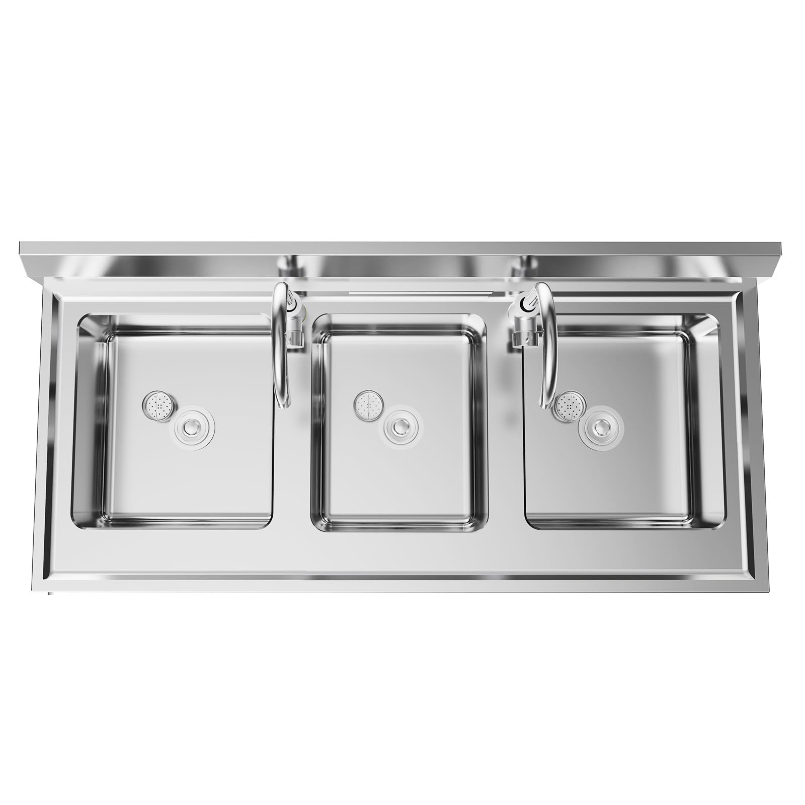 3-Compartment Sink, 304 Stainless Steel Utility Sink Outdoor Sink Freestanding Utility Sink with 2 Hot & Cold Faucet Commercial Triple Bowl Kitchen Sink for Bar Kitchen Each Sink 11"L x 9"W x 7"H