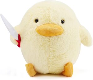 omkzanbi cute duck plush with knife, yellow duck softed stuffed animals duckling throw pillow plush toy kids adult funny gift (yellow, 11.2 inch)