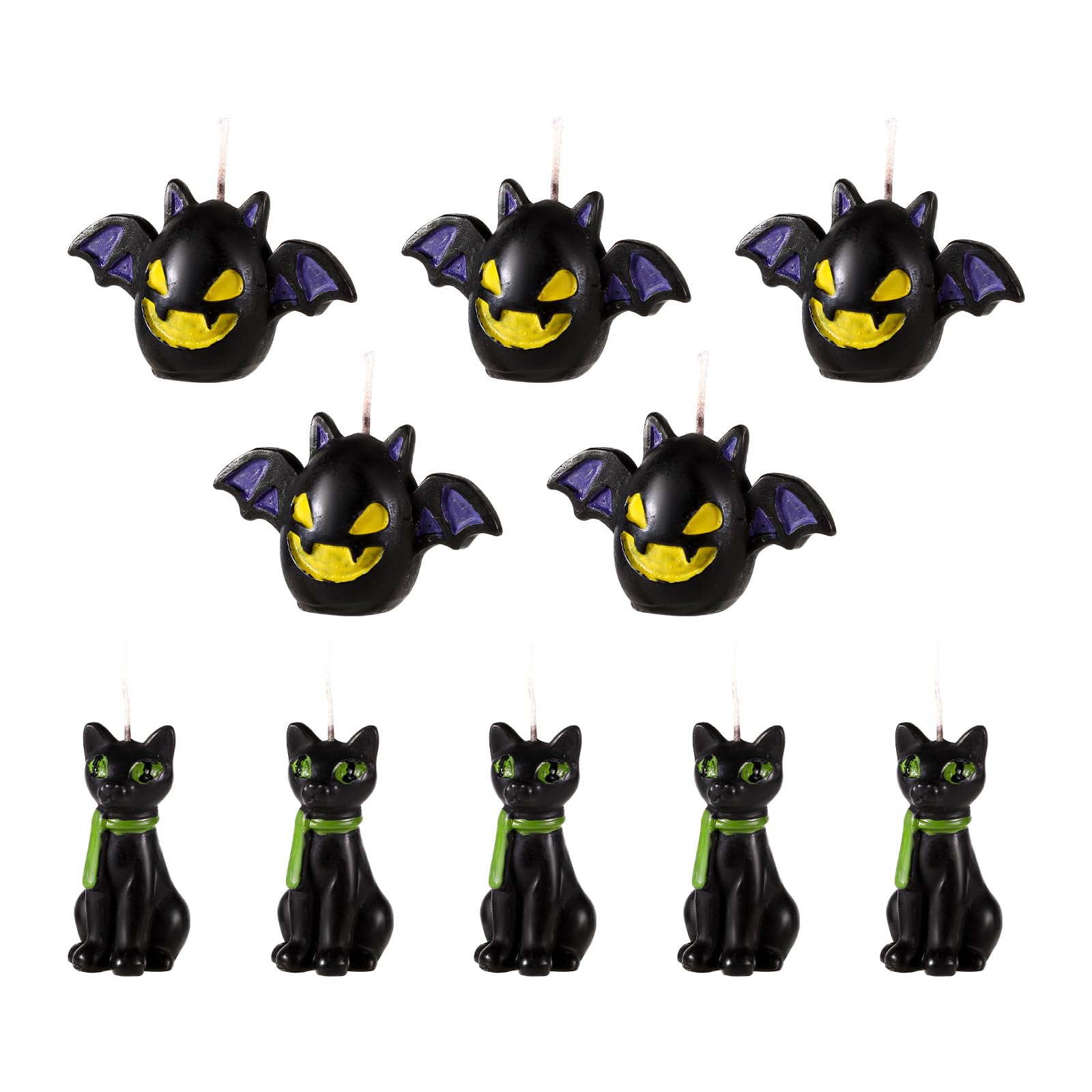 10pcs Halloween Candles, Black Cat and Bat Candle Halloween Decorative Themed Candle Cute Spooky Wax Mini Candles Gift for Cat Lovers Halloween Birthday Home Party Office Bedroom Table Decor