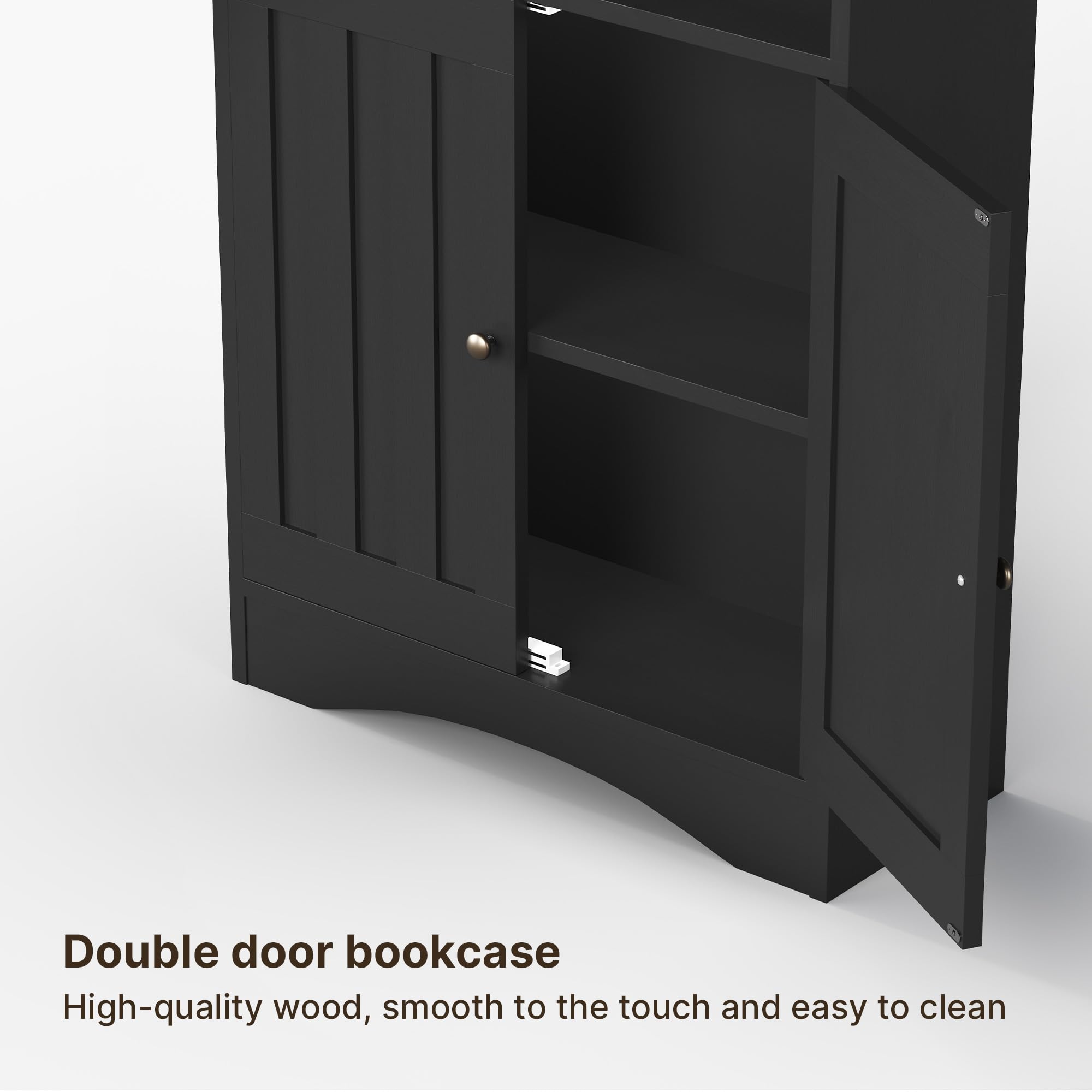 Gizoon Bookcase, Bookshelves and Bookcases, 71” 6-Shelf Bookcase with Doors, Floor Standing Display Storage Shelves, with Adjustable Shelves, for Home, Office, Living Room, Bedroom, Black