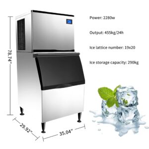 Commercial Ice Maker, 1000 Lbs/24H Industrial Ice Maker Machine with 640 Lbs Ice Storage, Vertical Ice Maker Machine, Air Cooled Stainless Steel Ice Cube Maker for Commercial and Home Use