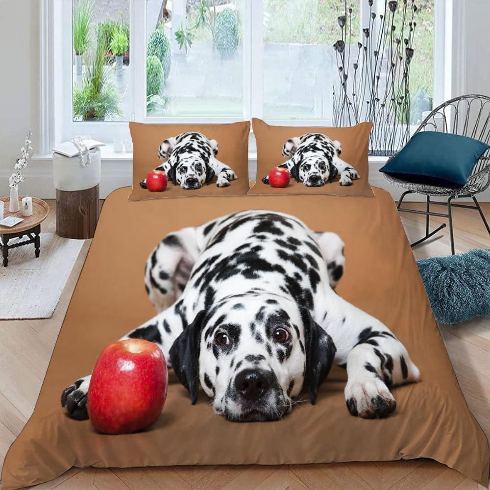 HONEDON Twin Size 3D Dalmatian Duvet Cover Set Cute Little Dog Pattern Comforter Cover Set 3 Pieces with Zipper Ties Theme Bedding Set for Kids Boys Teens (1Duvet Cover+2 Pillowcase 20" x 30")