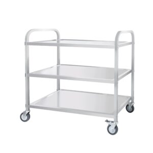 3-tier large stainless steel cart,37x19.3x37'' serving cart with wheels utility service trolley 360°rotation storage cart with locking wheels rolling kitchen food cart (37" h x 19.3" w x 37''l)