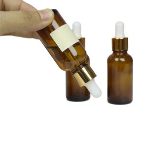 4-piece set, 1-ounce dropper bottle with 2 funnels and label -30ml amber glass tincture bottle with dropper - leak proof essential oil bottle (Amber color,white)