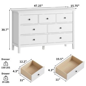 CARPETNAL White Dresser for Bedroom, 7 Drawer Dresser with Wide Drawers and Metal Handles, Woode Dressers & Chests of Drawers for Hallyway, Entryway.