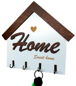 house warming presents for new home, home sweet home wooden key rack, personalized key holder for wall, custom key hanger with family name, wedding gifts for couple, house warming presents for new hom