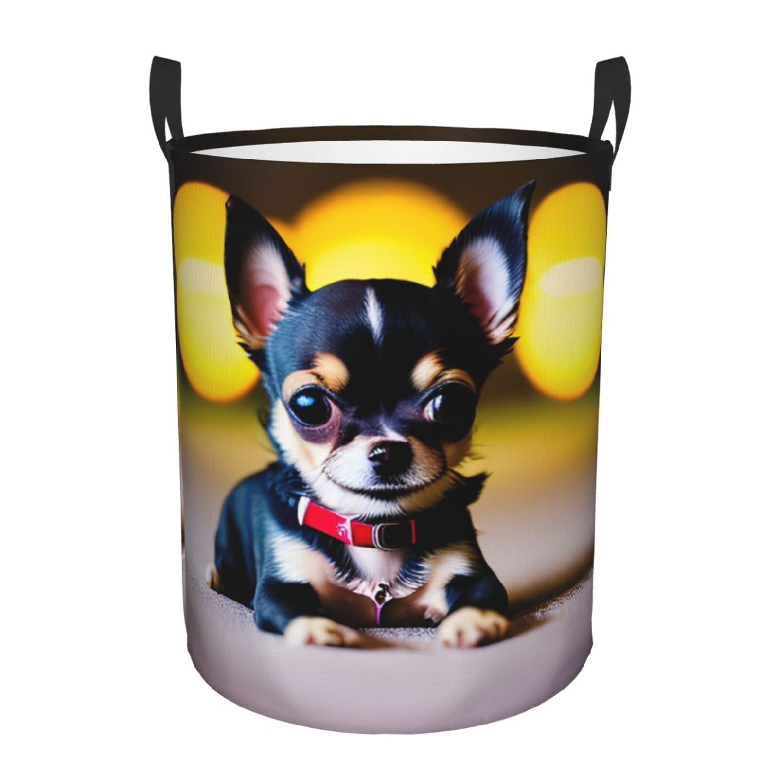 Chihuahua Dog print Dirty laundry basket Foldable round tote bag Home decor Easy collection gift basket