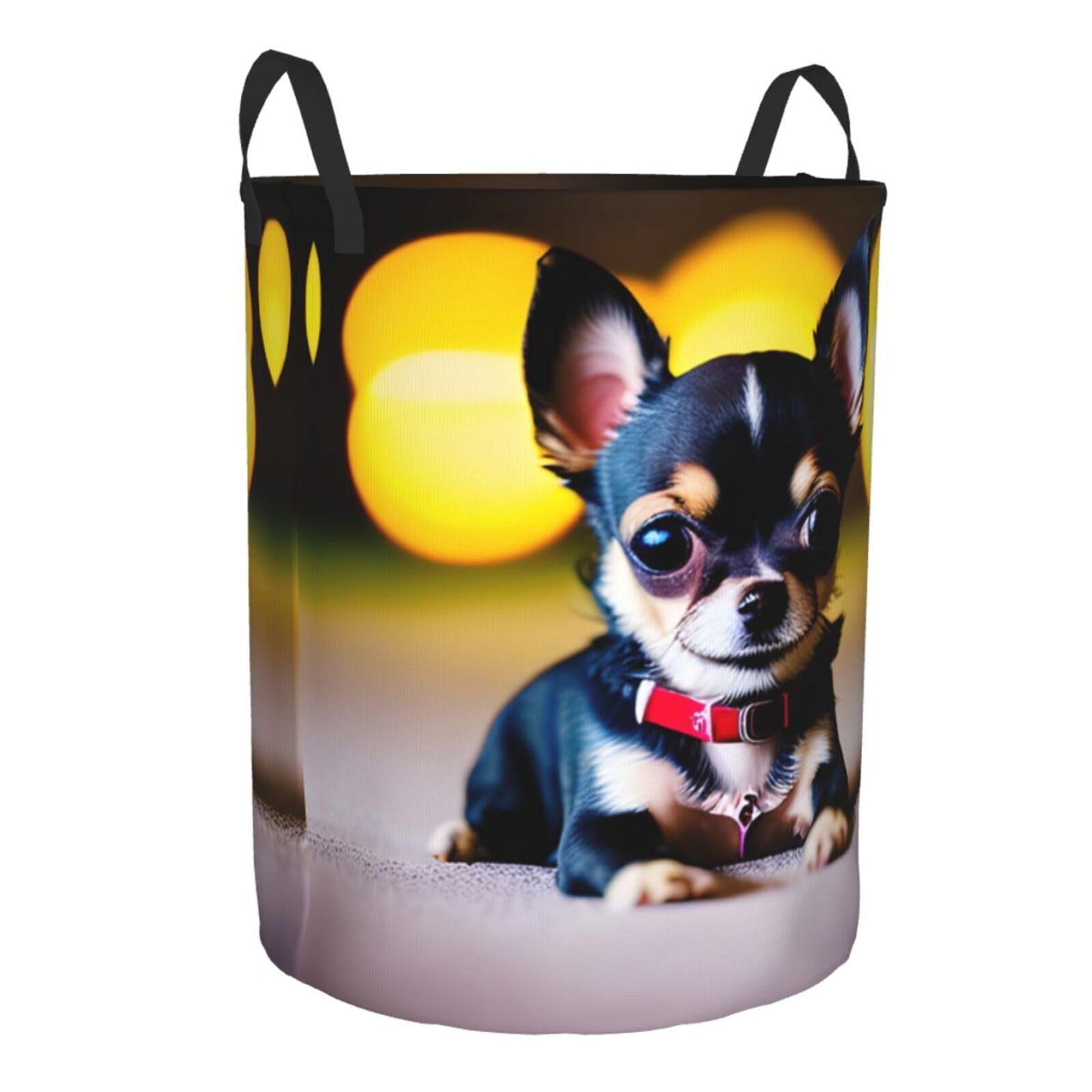 Chihuahua Dog print Dirty laundry basket Foldable round tote bag Home decor Easy collection gift basket