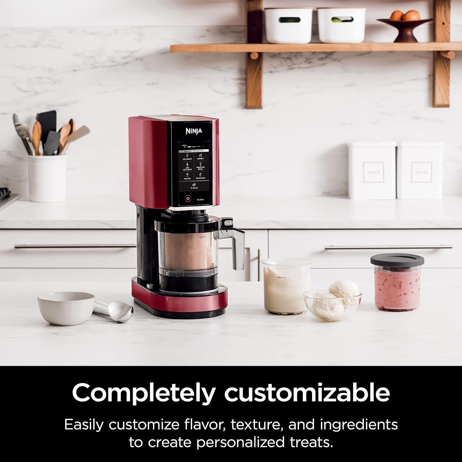 Ninja NC301 CREAMi, Ice Cream, Gelato, Milkshake, Sorbet, and Smoothie Bowl Maker, 7 One-Touch Programs, Red (Renewed)