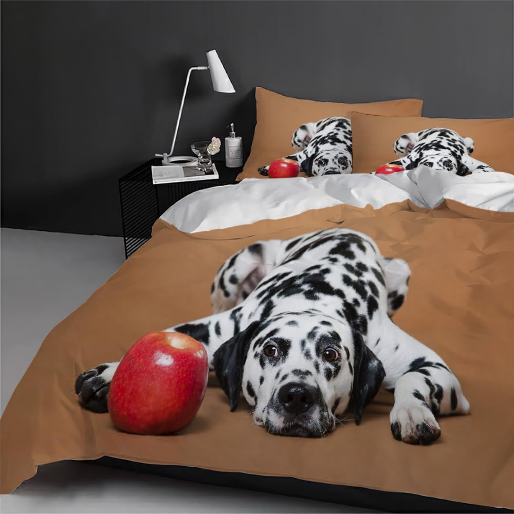 HONEDON Twin Size 3D Dalmatian Duvet Cover Set Cute Little Dog Pattern Comforter Cover Set 3 Pieces with Zipper Ties Theme Bedding Set for Kids Boys Teens (1Duvet Cover+2 Pillowcase 20" x 30")