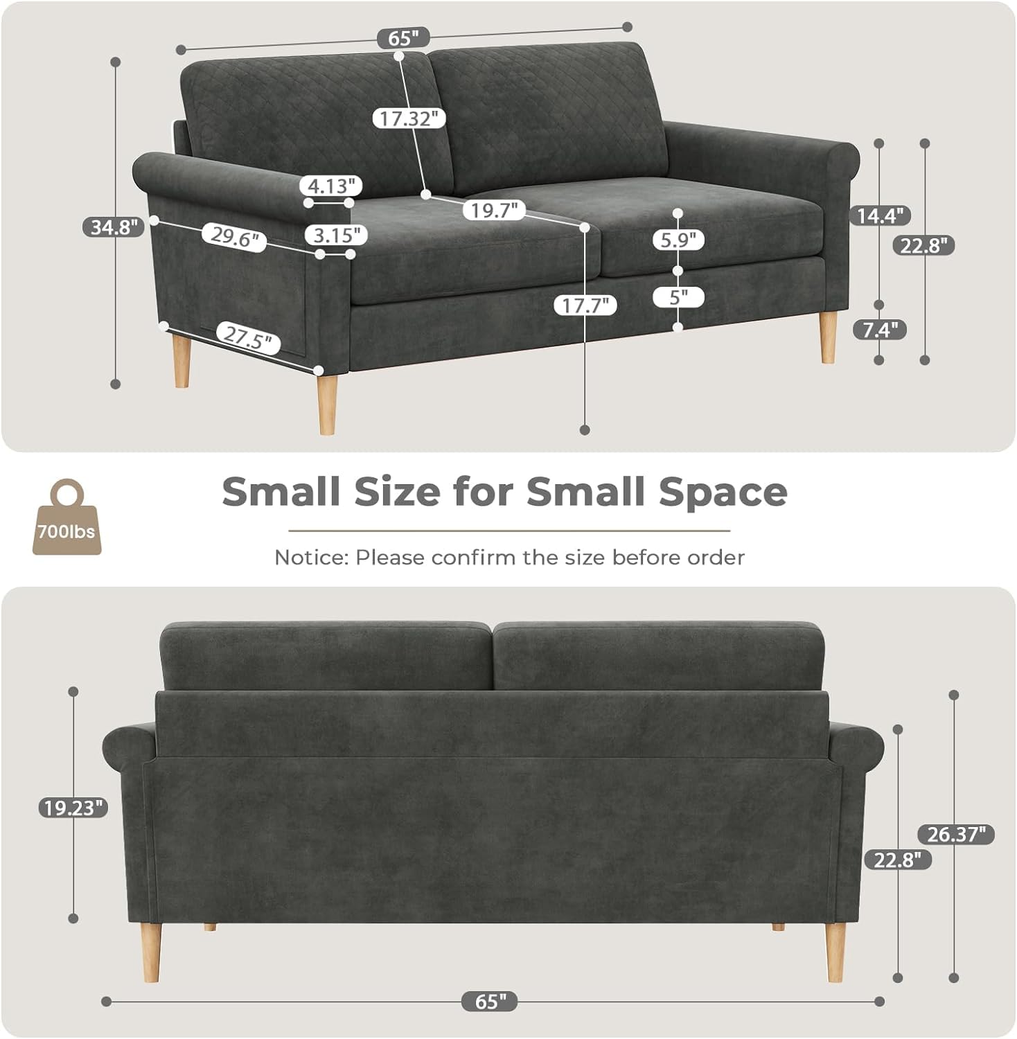 Vesgantti 65'' Sofa +31.5"Accent Chair,2-Seater Sofa Couch+Armchair,Foam Pocket Spring Hybrid Modern Loveseat Sofa+Chairs,Upholstered LoveSeat Couch chair for Livingroom,Bedroom,Small Space etc, Grey