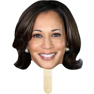 kamala harries - 12 in big heads on a stick for presidential election 2024 | waterproof fun face cardboard cutout | life size face on a stick -1 ct