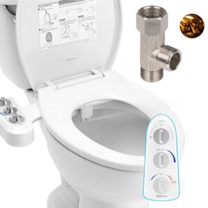 hibbent toilet seat bidet with self cleaning dual nozzle, hot and cold water spray non-electric mechanical bidet toilet attachment with bidet t adapter