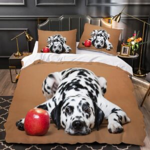 HONEDON Twin Size 3D Dalmatian Duvet Cover Set Cute Little Dog Pattern Comforter Cover Set 3 Pieces with Zipper Ties Theme Bedding Set for Kids Boys Teens (1Duvet Cover+2 Pillowcase 20" x 30")