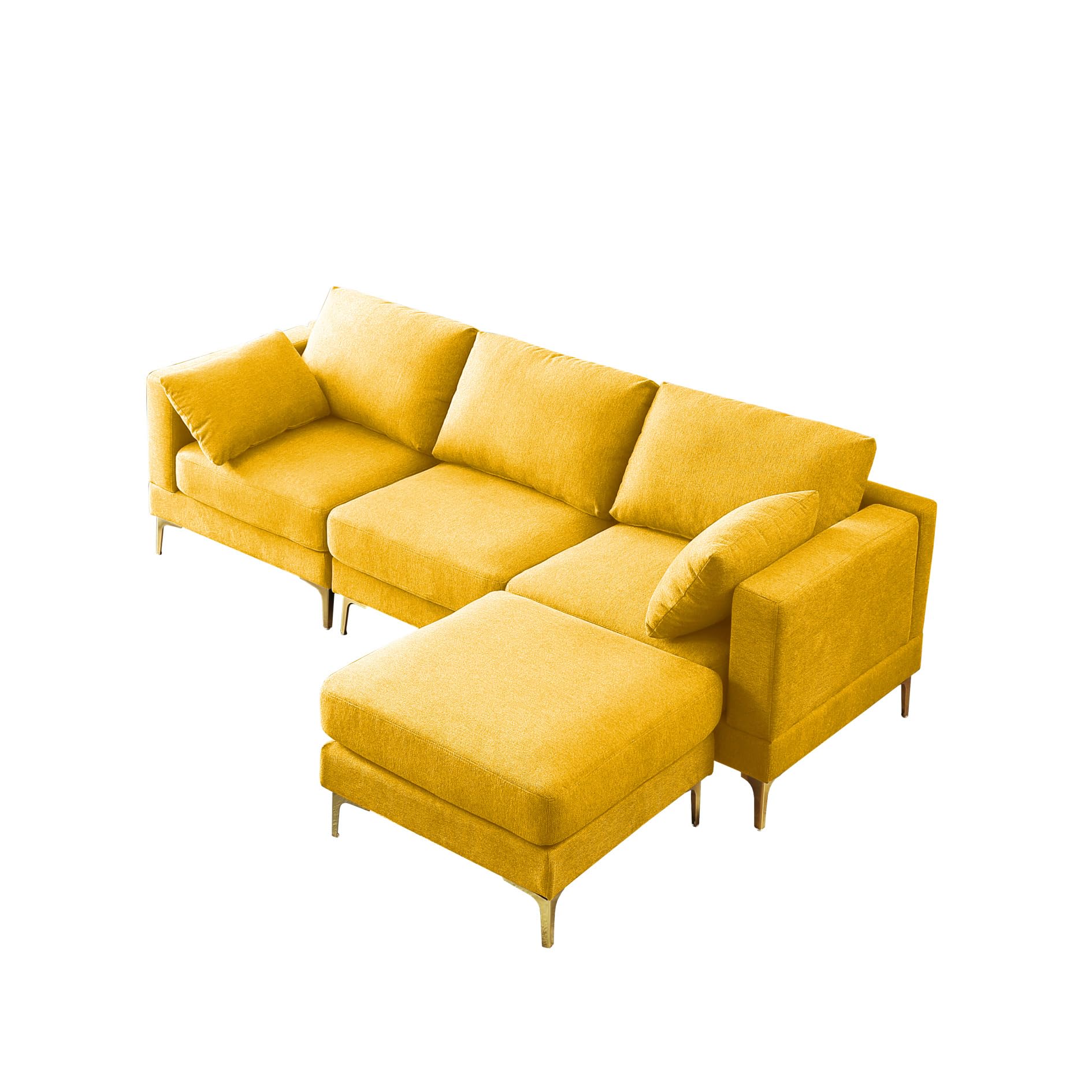 TURRIDU 93" Modular Sectional Sofa Couch with Convertible Ottoman, Modern Sectional Sofa Couch with Golden Metal Legs, 3 Seat L-Shape Sofa Couch for Living Room, Apartment, Bedroom