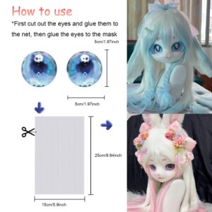 BOYYOEE 1 Set Fursuit Eye Mesh with Eyes, 11.8x7.87inch Waterproof Blank PVC Eye Mesh with Eyes for Therian Mask for Furries Cosplay, Sculptures,Craft Making,Props Fursuits (Cartoon-A)