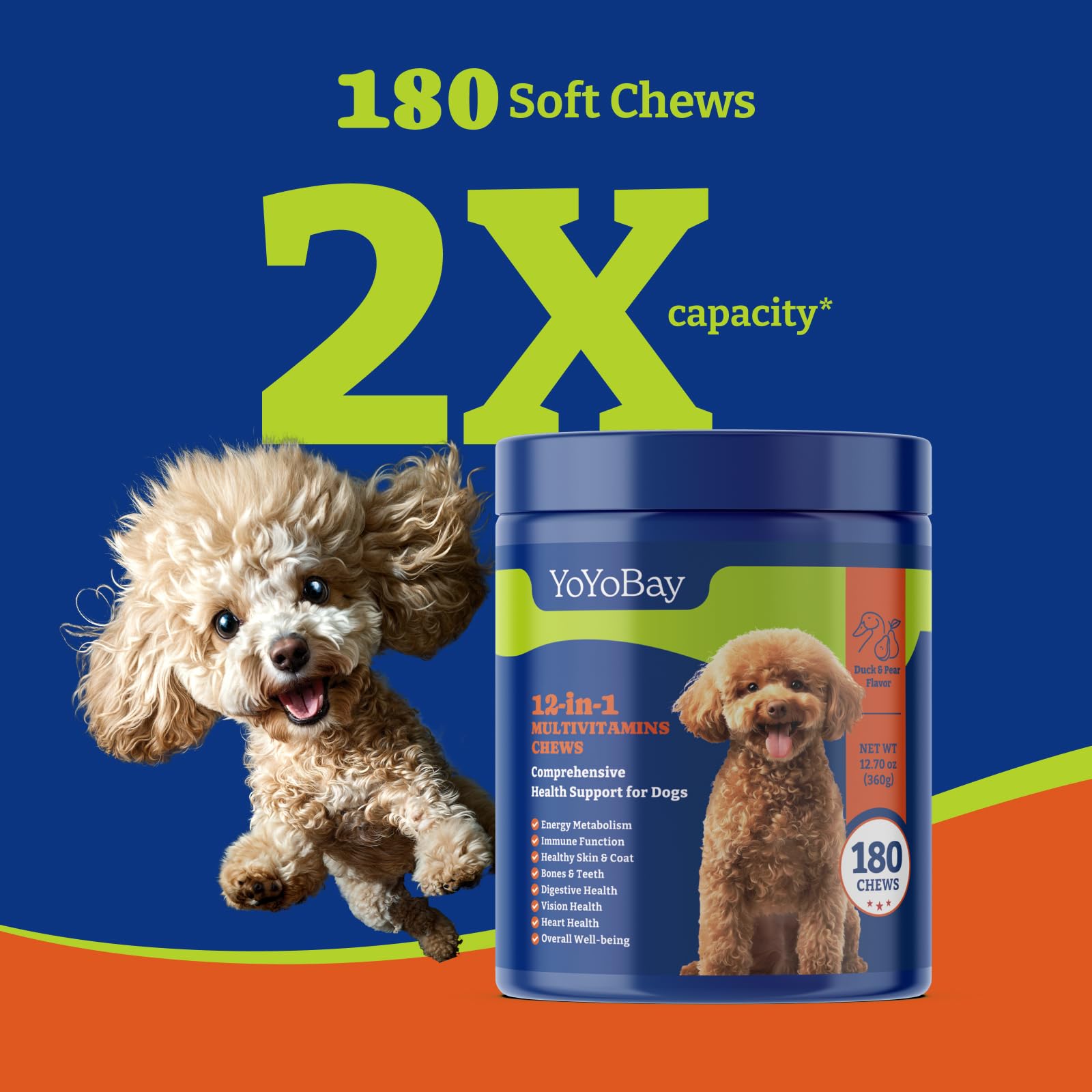 Dog Calming Chews for Anxiety Relief, Separation Aid, Travel, Thunderstorms + Dog Multivitamin Chewable Supplement for Immune & Energy Boost, Joint Support - 180 Soft Chews