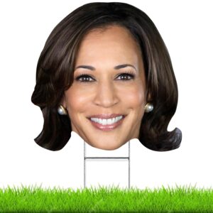 Kamala Harries - 12 in Big Heads on a Stick for Presidential Election 2024 | Waterproof Fun Face Cardboard Cutout | Life Size face on a Stick -1 ct