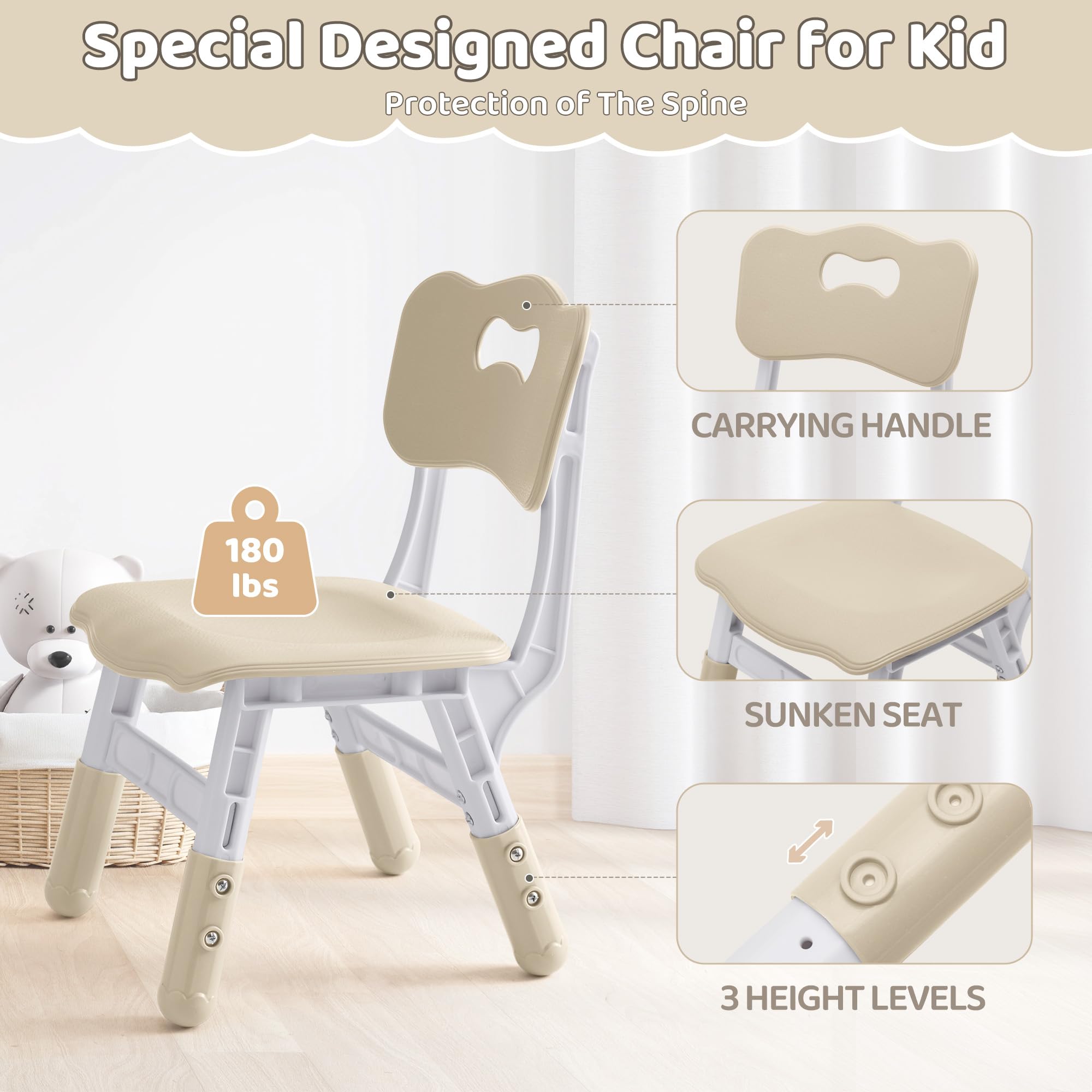 DOREROOM Kids Table and 4 Chairs Set, Height Adjustable (17.7"-26.1") Toddler Table and Chair Set, Multi-Activity Table with Graffiti Desktop, Children’s Table and Chairs for Classroom, Home & Daycare