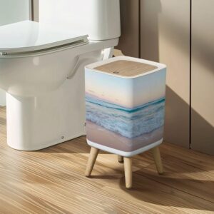 LGCZNWDFHTZ Small Trash Can with Lid Ocean Waves Sand Beach Wastebasket with Press Cover Dog Proof Garbage Can Waste Bin for Kitchen Bathroom Nursery 2.6 Gallon