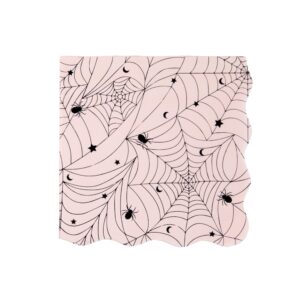 spiderweb lace pink halloween napkins by bonjour fête | 3-ply paper lunch size napkins with delicate lace web - perfect for halloween parties, pink halloween, baby shower | 6.5" folded (20 pack)