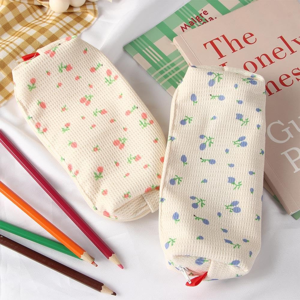 Fresh Style Pencil Bag,Small Flowers Pencil Cases,Simple Pen Bag,Cute Pen Box,Floral Pen Holder,Cosmetic Makeup Bag,Large Pen Pencil Pouch Bag(Pink)