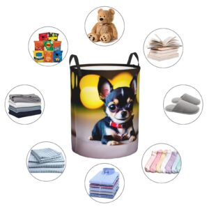 Chihuahua Dog print Dirty laundry basket Foldable round tote bag Home decor Easy collection gift basket