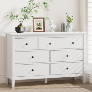 CARPETNAL White Dresser for Bedroom, 7 Drawer Dresser with Wide Drawers and Metal Handles, Woode Dressers & Chests of Drawers for Hallyway, Entryway.