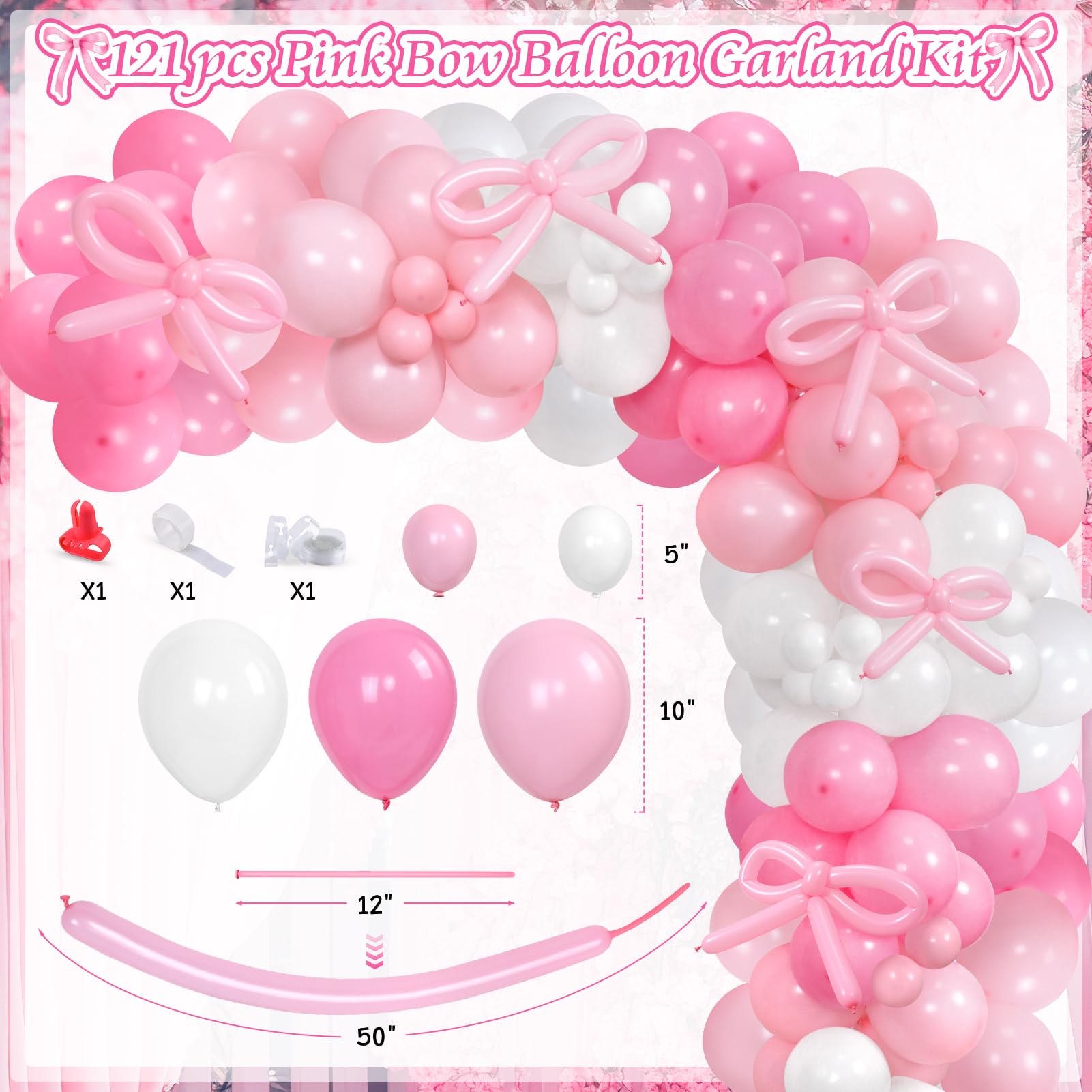 She's Tying The Knot Bridal Shower Party Decorations, Pink Bow Coquette Bachelorette Party Supplies, Bow Balloon Arch, She's Tying The Knot Banner, Bride To Be Cake Topper, Bow Veil & Satin Ribbon