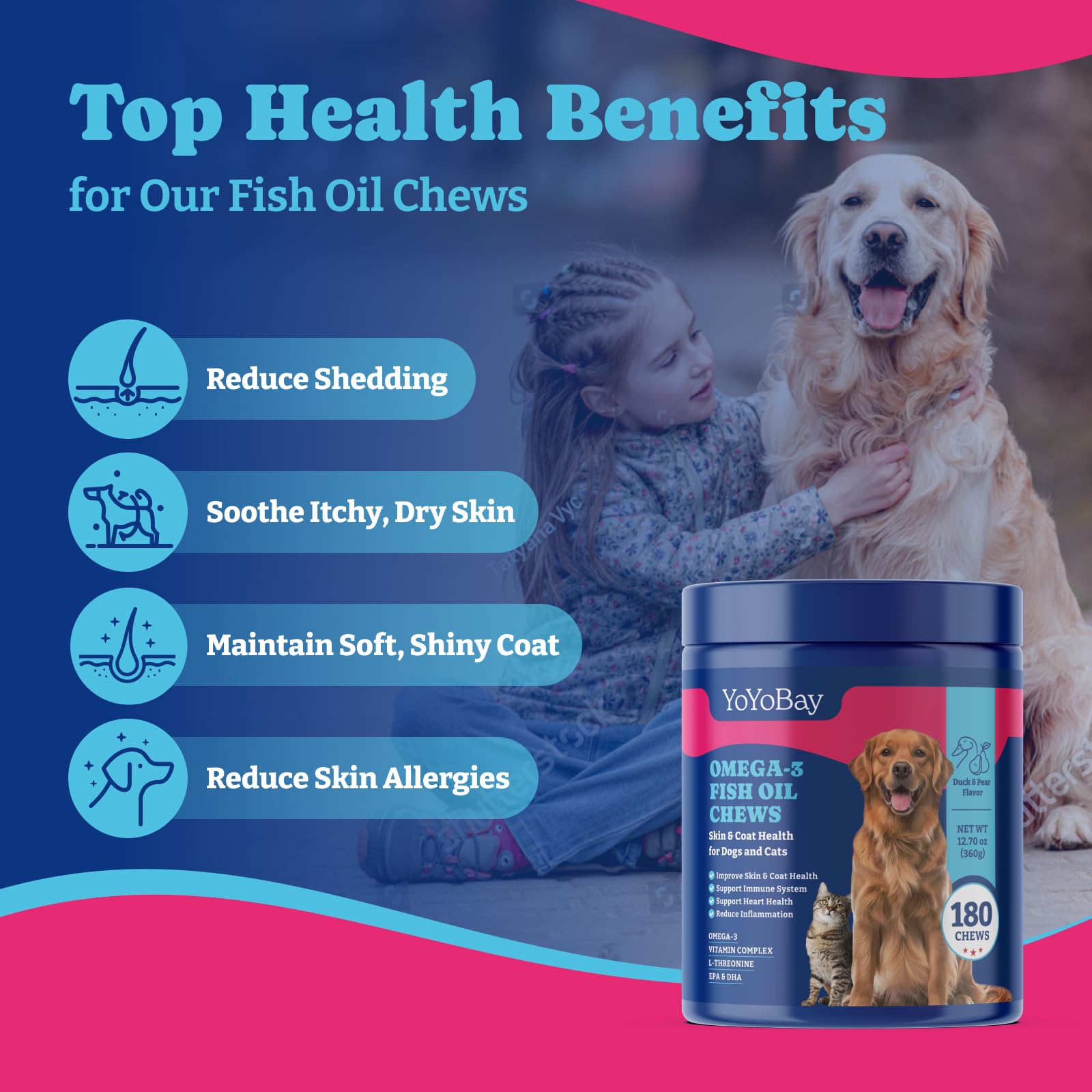 Dog Probiotics for Gut, Immune & Skin Health + Fish Oil Chews for Anti-Inflammation, Skin & Coat Health - 180 Soft Chews