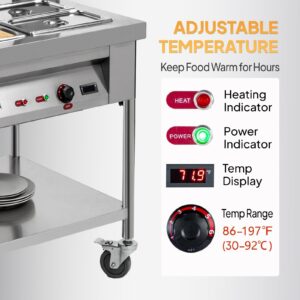 ROVSUN Electric Commercial Food Warmer 72QT 1500W, 9-Pan Steam Table 8QT/Pan Stainless Steel Bain Marie w/Acrylic Shield Overshelf Undershelf Temperature Control & Lid for Buffet Restaurant 110V