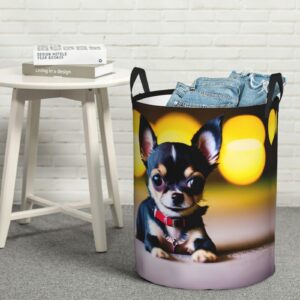 Chihuahua Dog print Dirty laundry basket Foldable round tote bag Home decor Easy collection gift basket