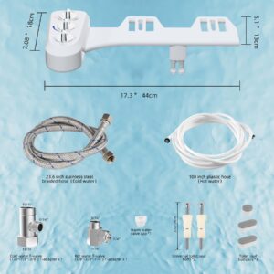 Hibbent Toilet Seat Bidet with Self Cleaning Dual Nozzle, Hot and Cold Water Spray Non-Electric Mechanical Bidet Toilet Attachment with Bidet T Adapter