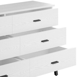 LIKIMIO 59" 6 Drawer Dresser for Bedroom, Wood Dressers & Chests of Drawers with Metal Frame, Large Storage Cabinet, Closet, Hallway, White Dresser