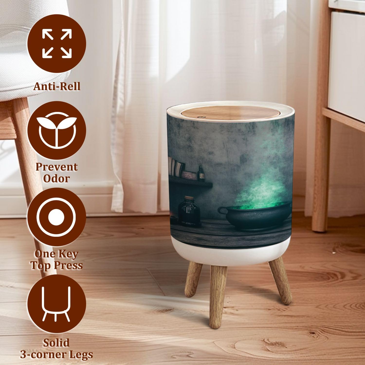 LGCZNWDFHTZ Small Trash Can with Lid Halloween Witch Garbage Bin Pet Proof Waste Basket for Kitchen Bathroom Office Bedroom Decorative 1.8 Gallon