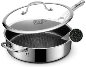 frying pans nonstick with lid,hybrid non stick 5 quart saute pan,pfoa free cookware,stainless steel skillet,12 inch deep saute pan,dishwasher and oven safe,works on induction,ceramic and gas cooktops