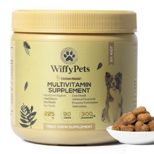 11-in-1 dog multivitamin for small, medium & large breed dog,vitamin dog treat, dog vitamins and supplements, vitamin mixture for skin & coat by wiffypets,boosts immunity | 90 count,chicken