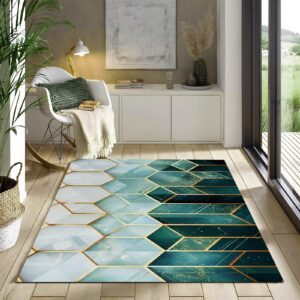 area rug 5x7 rugs for kids bedroom, rectangular geometric marble texture green soft faux wool non slip non shedding rug low pile are not stumbling for office living room end table nursery door mat