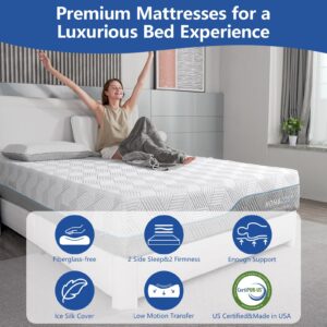 Firm Mattress Full Size 12 Inch Memory Foam Bed Mattress with Ice Silk Cover, Premium Cool Green Tea/Gel Mattress in Box, Medium Firm to Firm Bamboo Mattress for Back Pain, Certified, in USA, 54"x75"