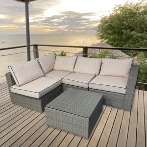 asifom 5 piece 4 seats outdoor patio furniture sets, garden conversation wicker sofa set, patio sectional furniture sofa set, with coffee table and cushion for lawn, backyard, and poolside